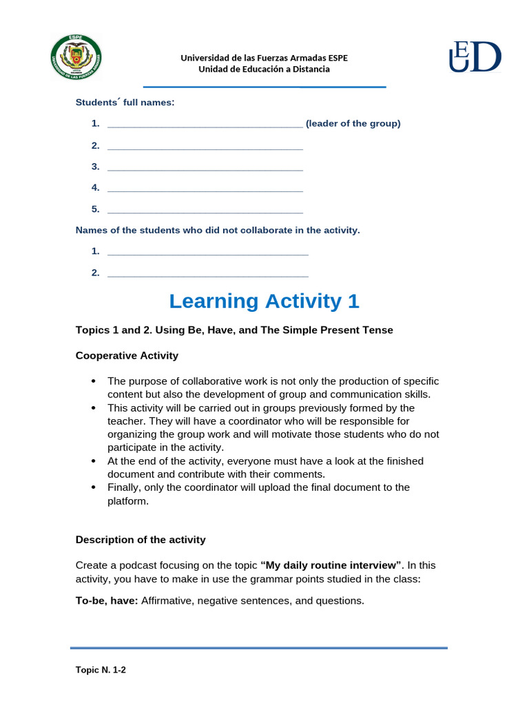 1. Learning Activity 1 English Grammar I 2024 | PDF | Language Mechanics | Grammar