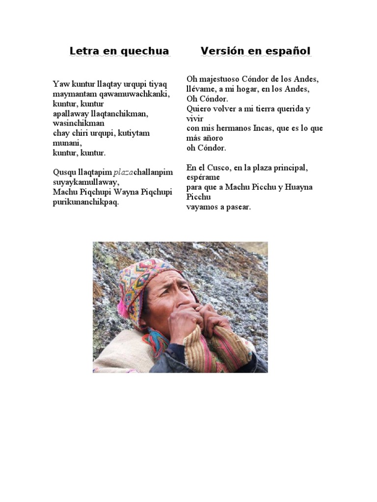 Letra en Quechua: El Cóndor Andino | PDF