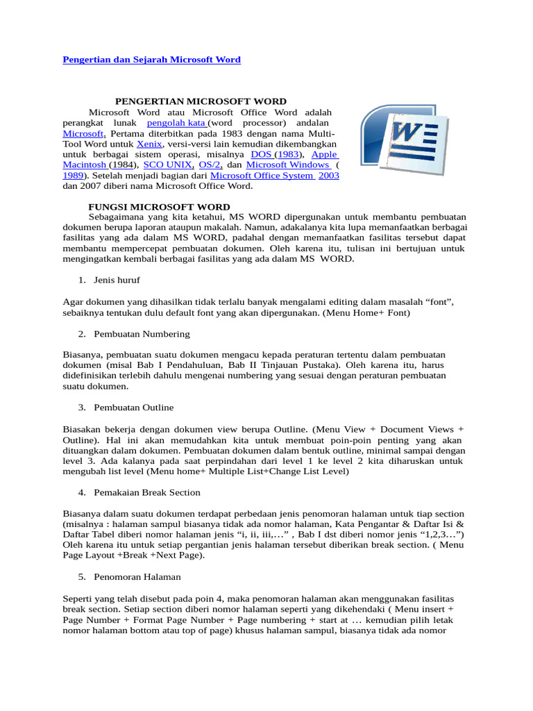 Pengertian Dan Sejarah Microsoft Word | PDF