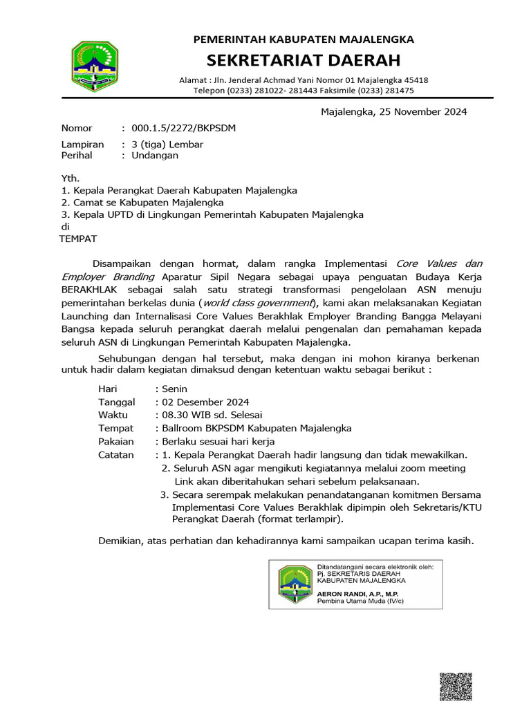 Sur Und Launching Berakhlak Rev2 Tte Sekda | PDF