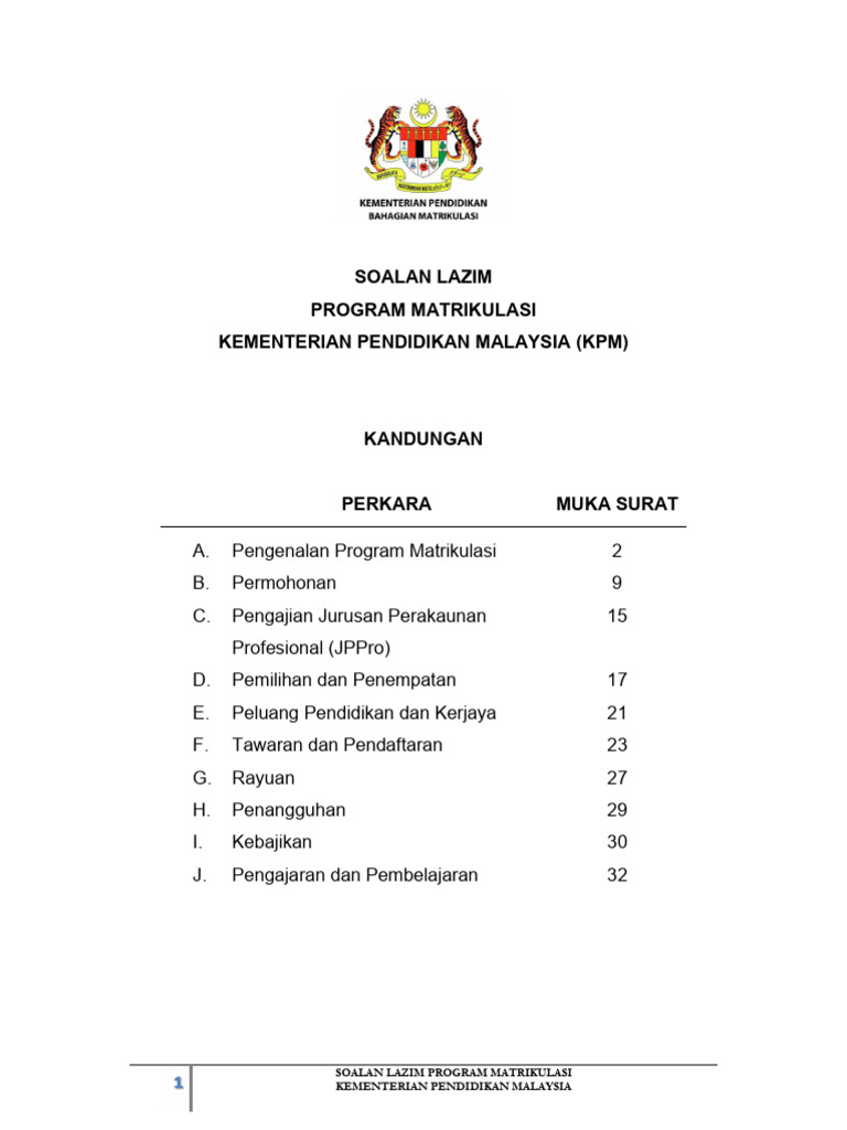 Soalan Lazim Matrikulasi Nov 2024 | PDF