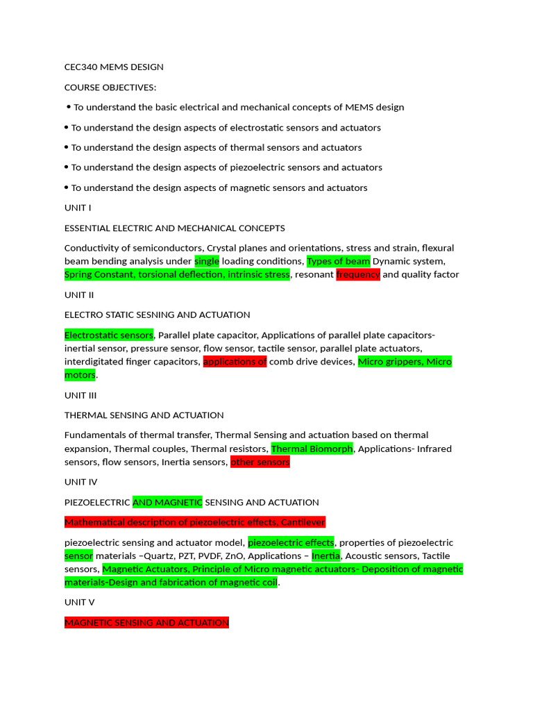 CEC340 MEMS DESIGN | PDF | Piezoelectricity | Actuator