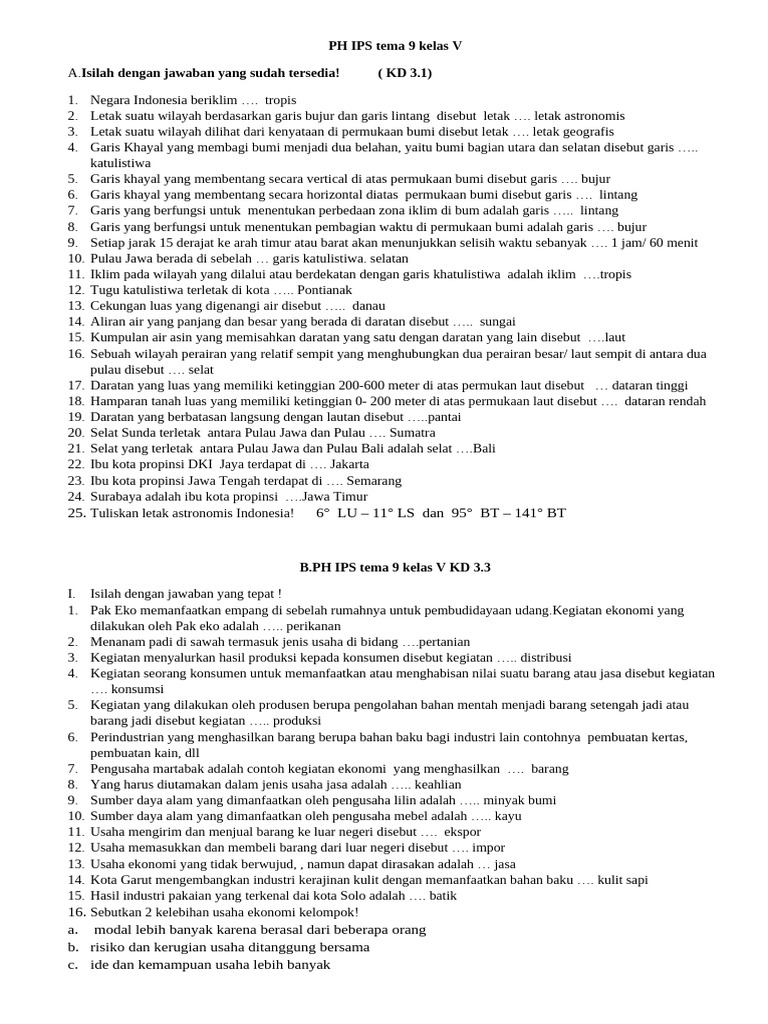 Kunci Jawaban PH IPS Tema 9 | PDF