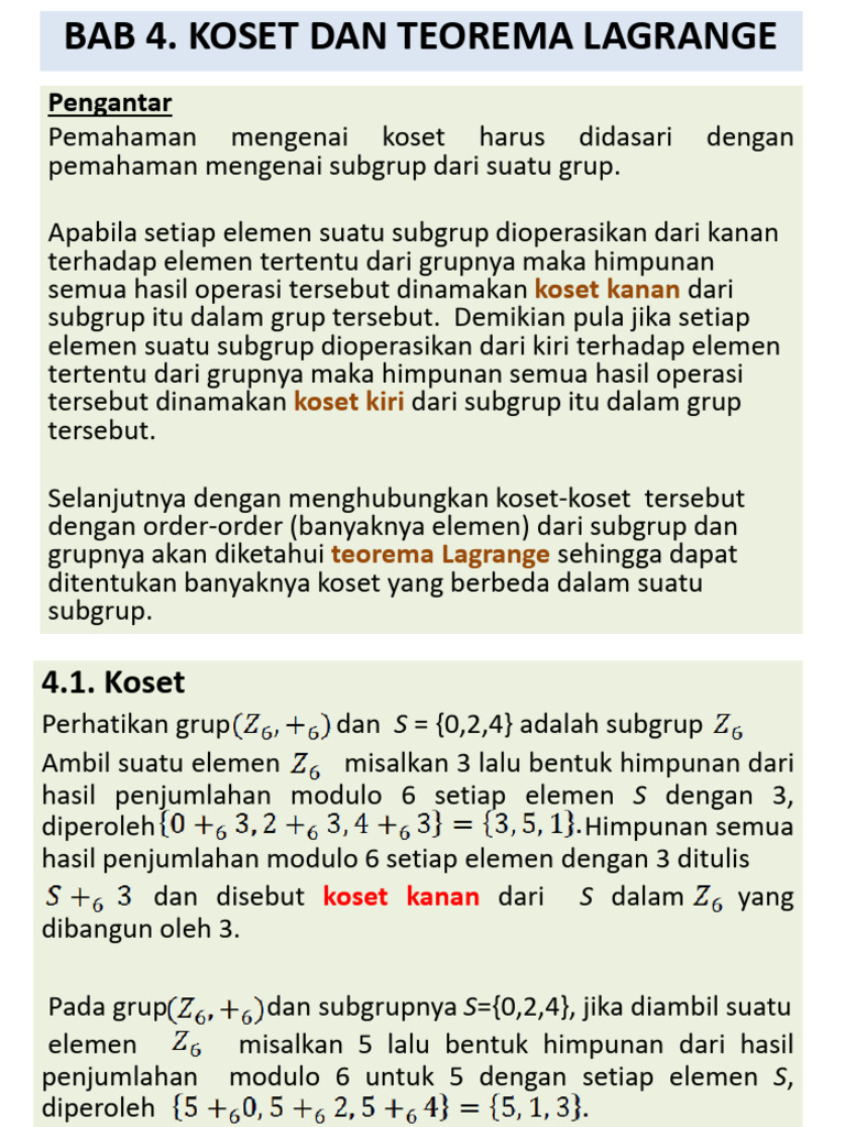2023 - OK - Strukbar1 - (2) Koset Dan Teorema Lagrange (Pert-2) | PDF
