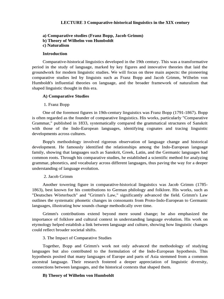 Comparative Historical Linguistics In The Xix Century Pdf
