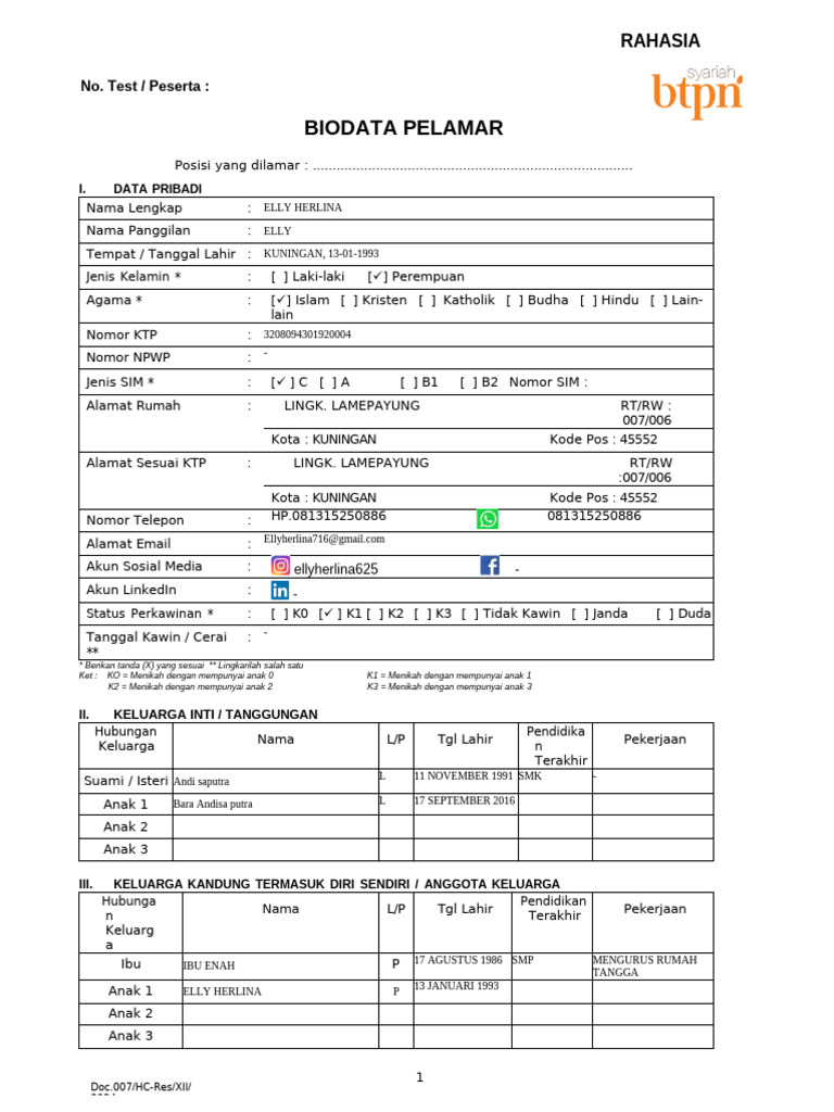 2024 - 12 - Form Biodata Pelamar (PDP) Master | PDF
