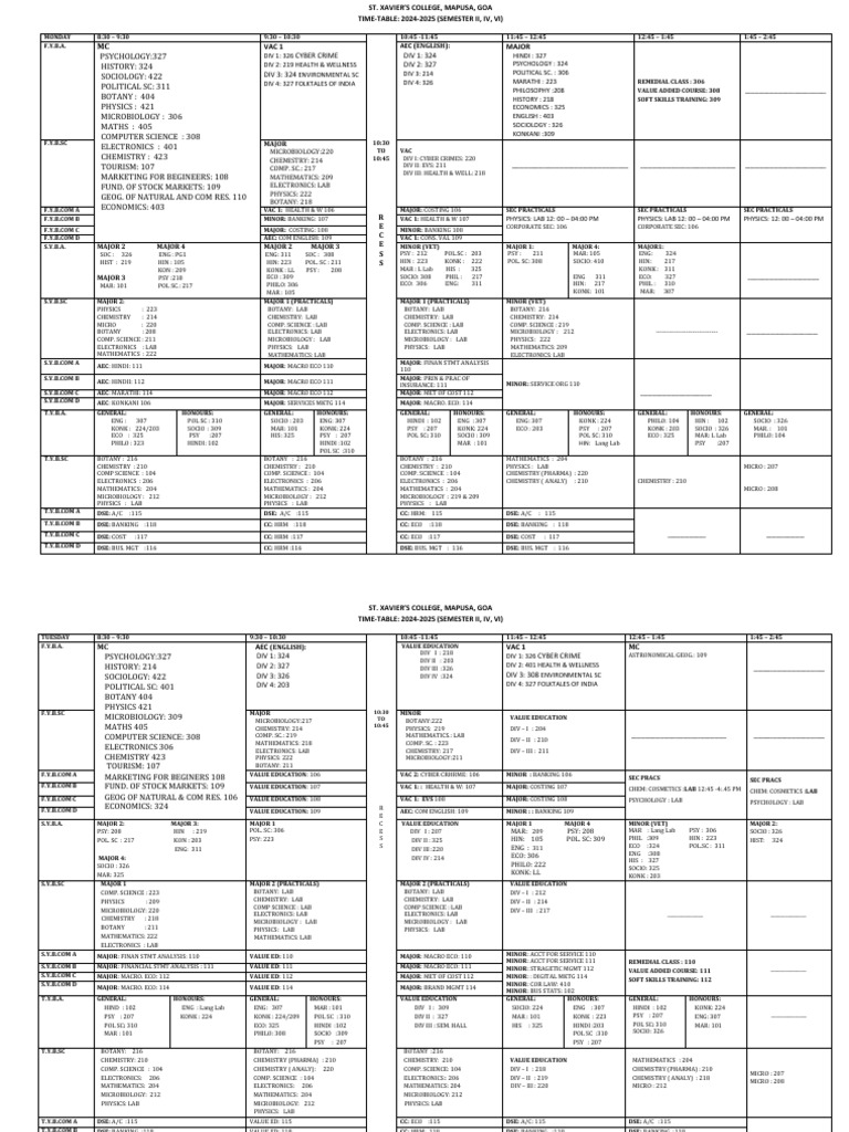 SXC Time Table 2024-2025 W.E.F 09-12-2024 | PDF | Science