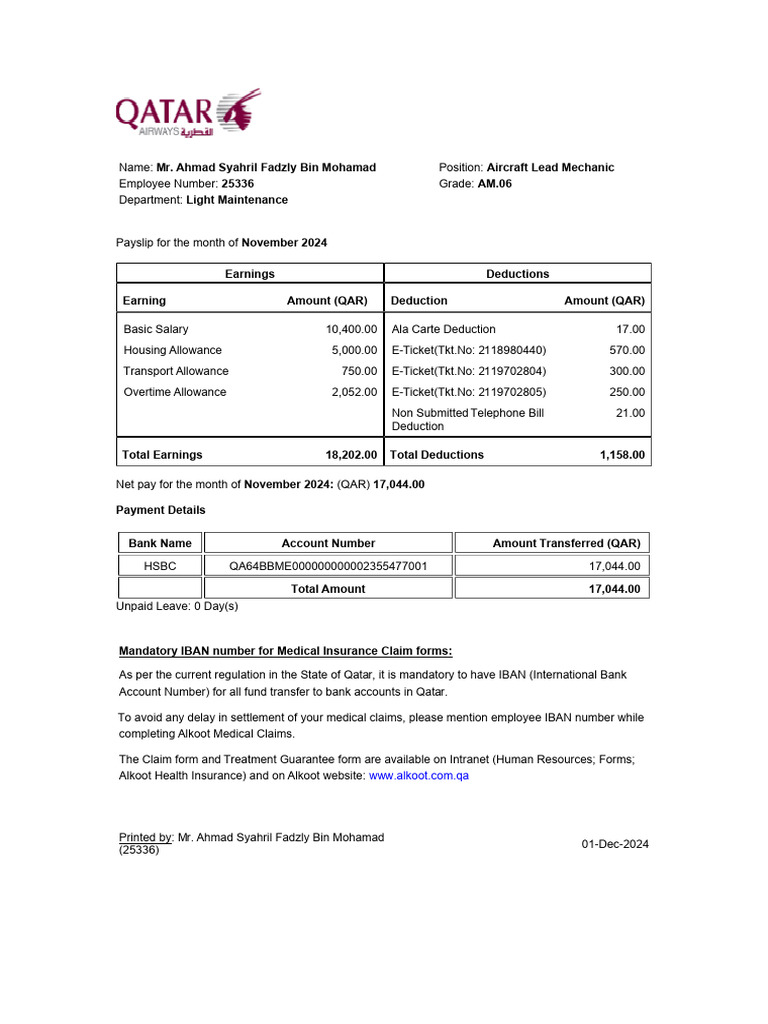 Payslip 25336 November 2024 2024120110592488 | PDF