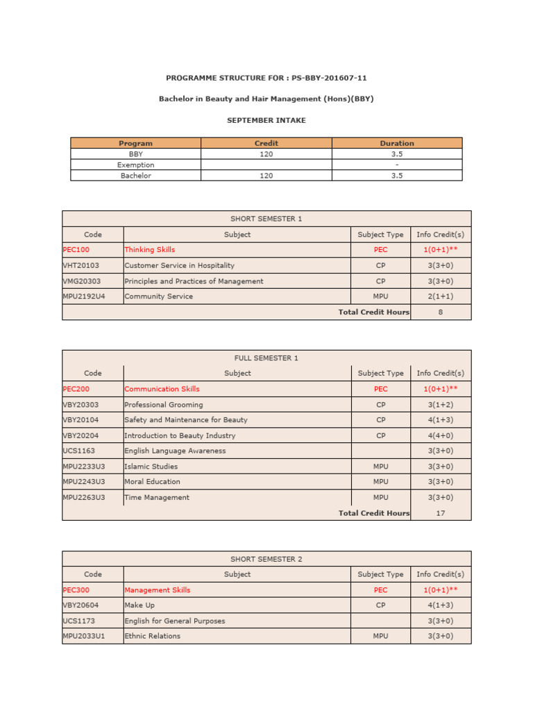 Bachelor in Beauty & Hair Management Program | PDF