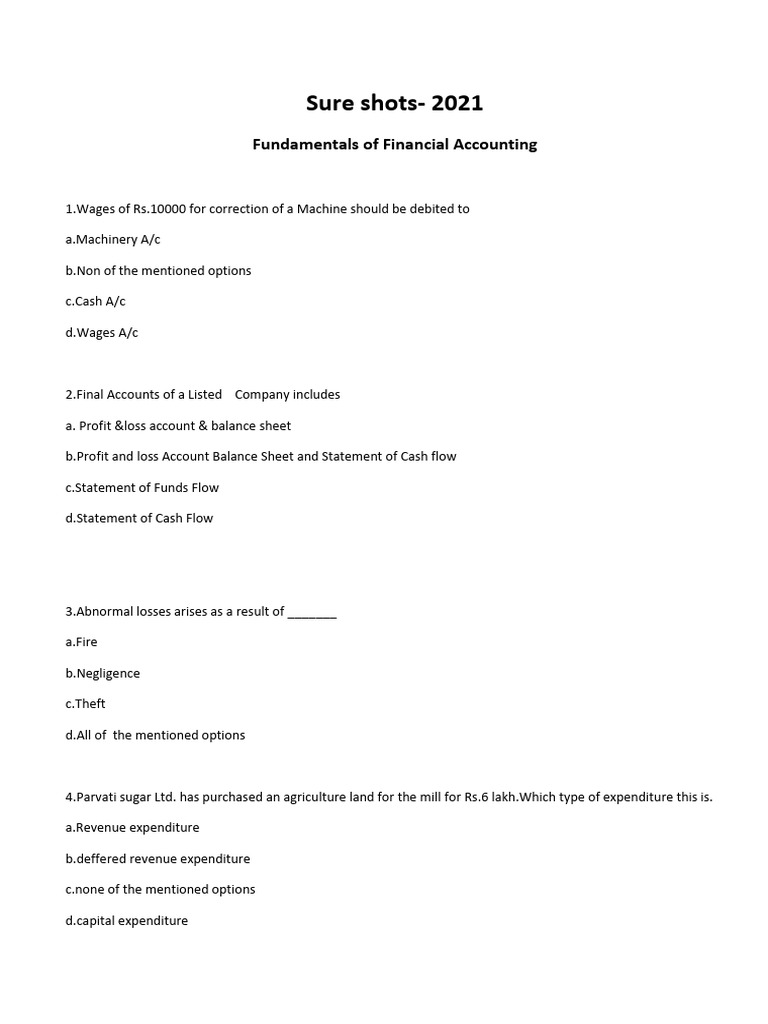 Financial Accounting Quiz Questions | PDF | Debits And Credits | Expense