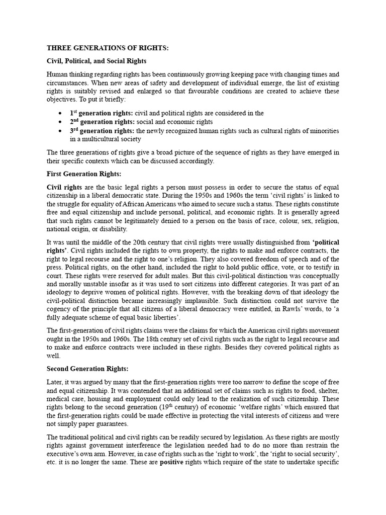 Three Generations of Rights | PDF | Civil And Political Rights | Rights