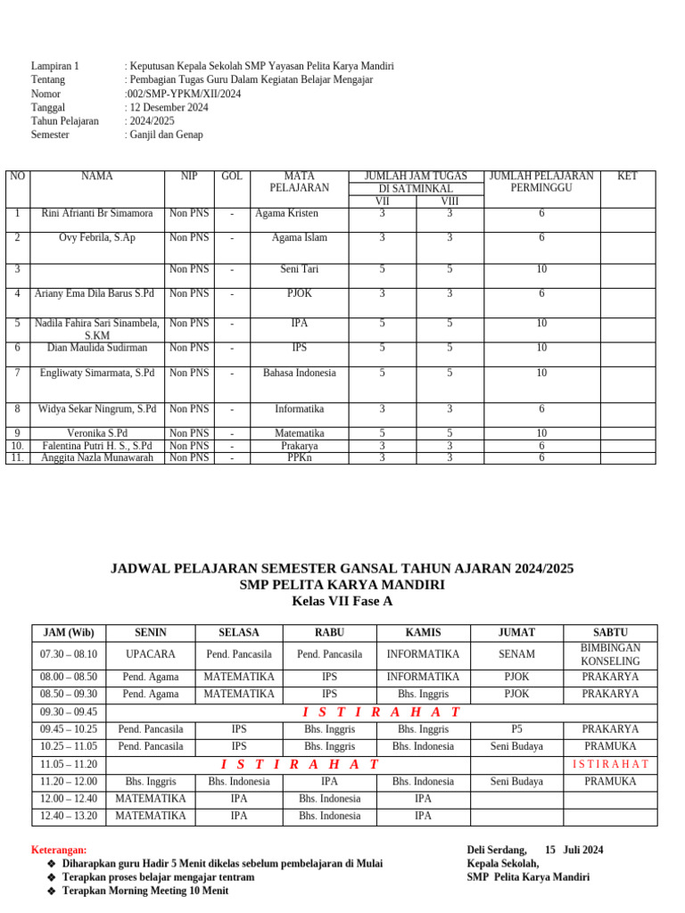 Jadwal Roster SMP | PDF
