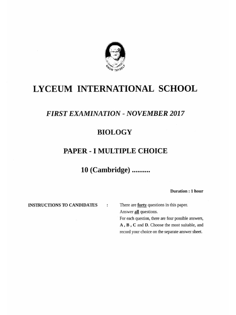 g10 Bio Nov 2017 p1 | PDF