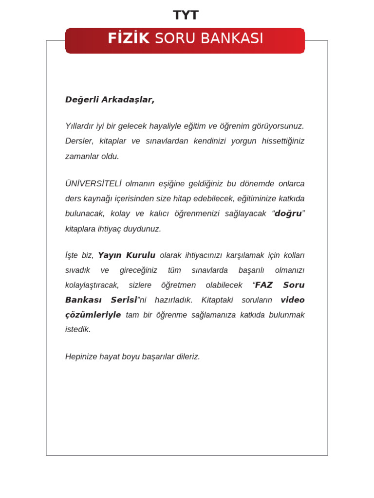 TYT Fizik Soru Bankasi | PDF