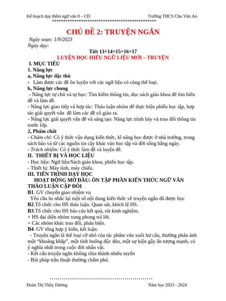 CHỦ ĐỀ 2 TRUYỆN NGẮN (T13-T27) | PDF