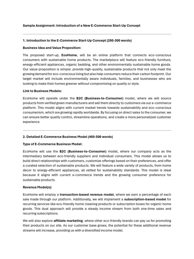 Sample Assignment Introduction of A New E-Commerce Start-Up Concept ...