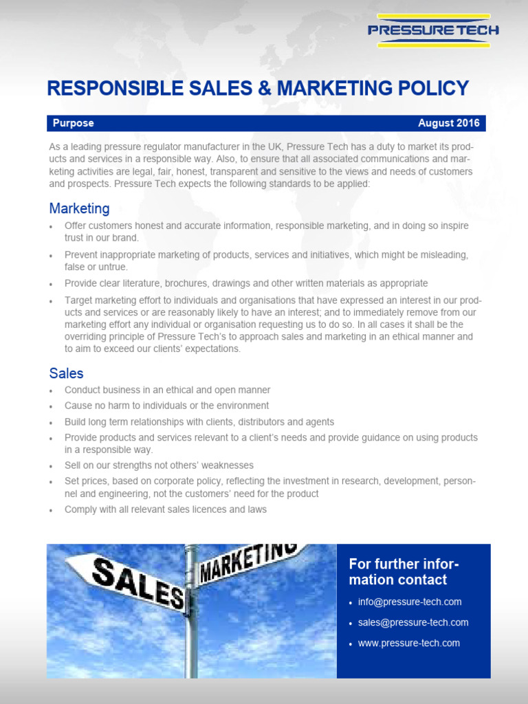 Responsible Sales & Marketing Policy | PDF