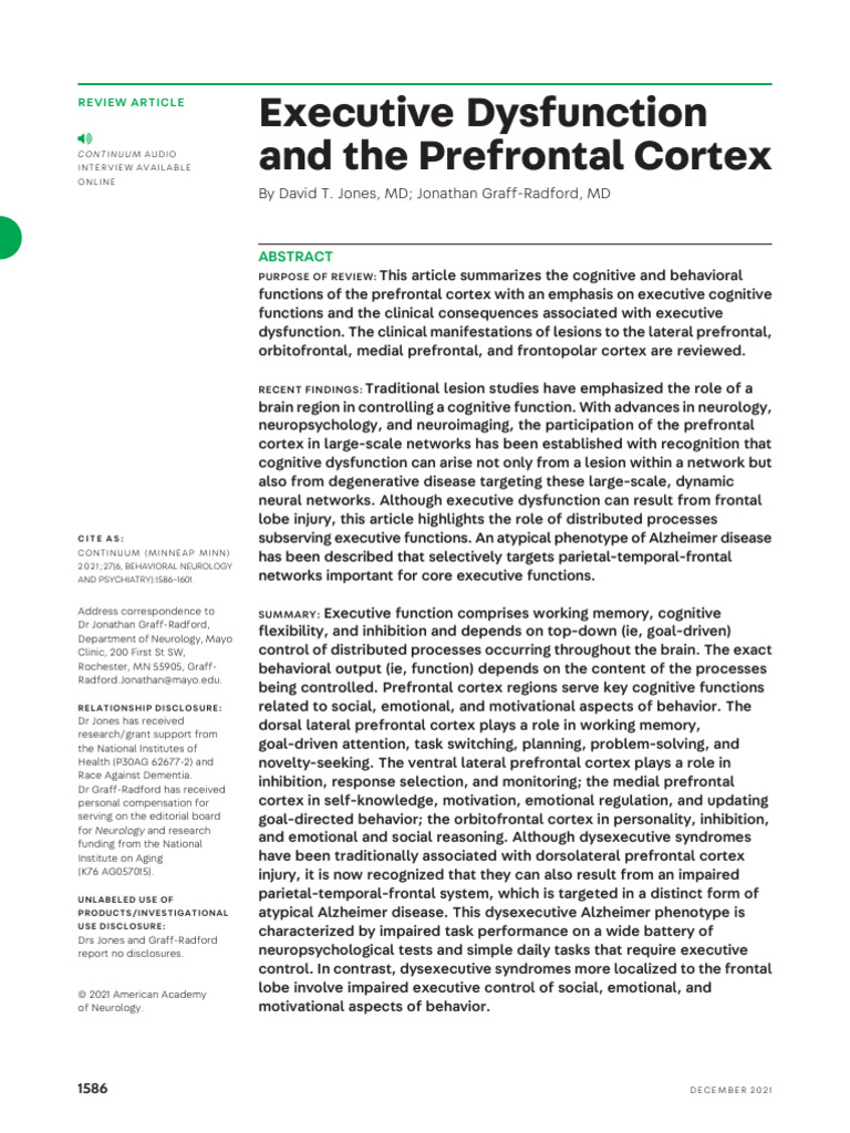 Executive Dysfunction and The Prefrontal Cortex | PDF | Prefrontal Cortex | Dorsolateral ...