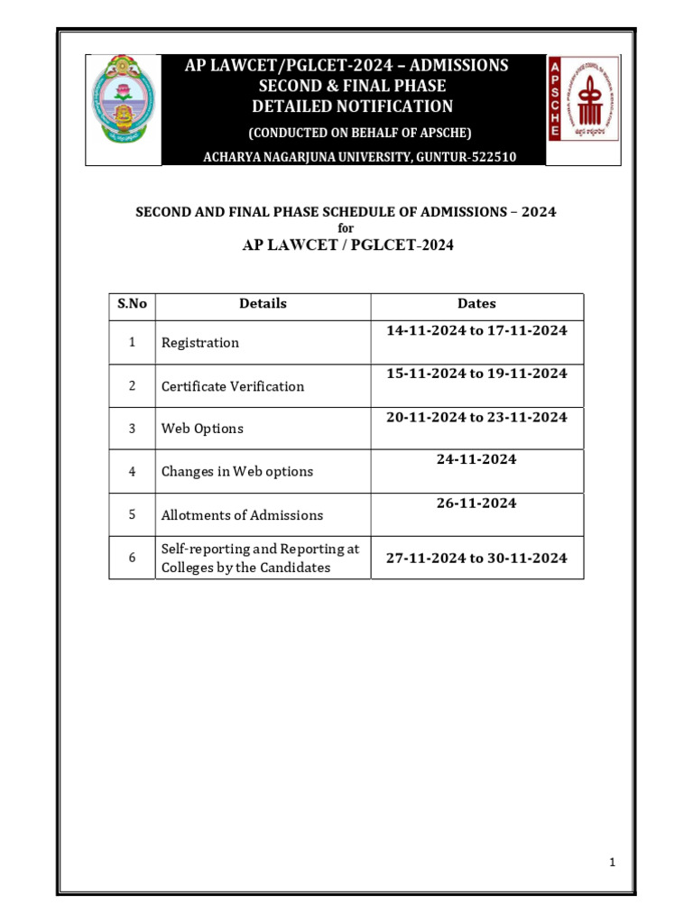 Second & Final Phase Important Dates - 13112024021125 | PDF