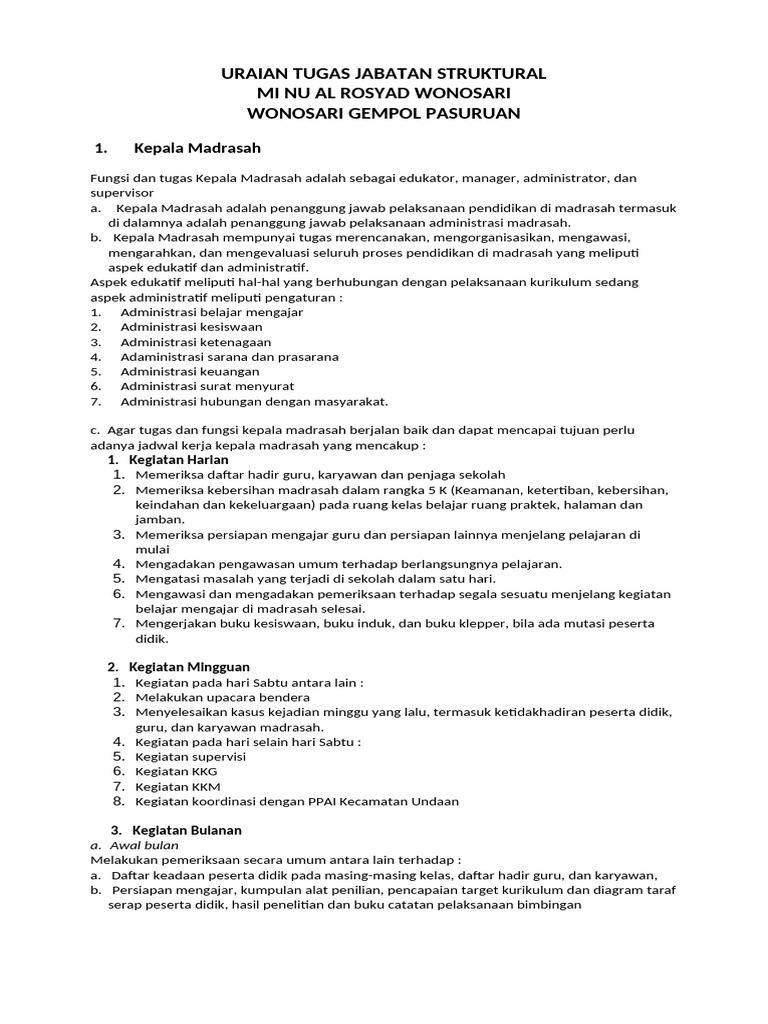 Uraian Tugas Jabatan Struktural 1 | PDF