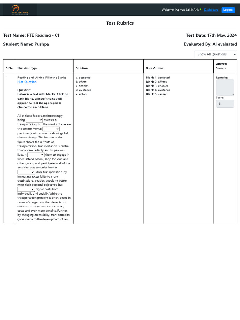 Test Rubrics | PDF | Transport | Bus