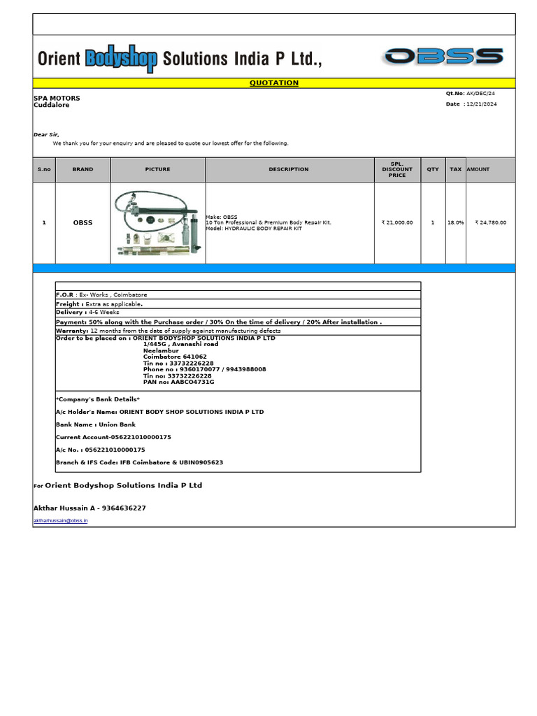 Quote For SPA Motors | PDF