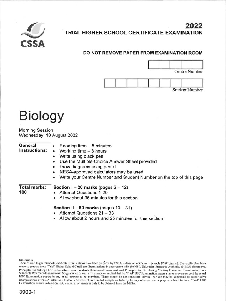 CSSA Bio 2022 W - Solutions | PDF