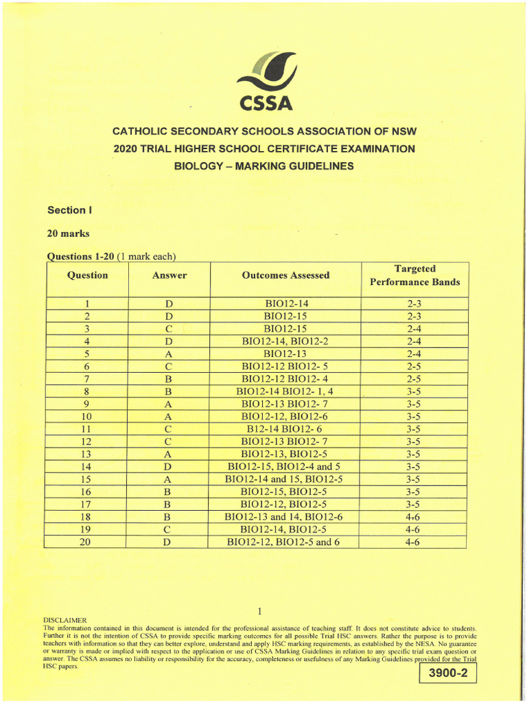 CSSA Bio 2020 Solutions | PDF