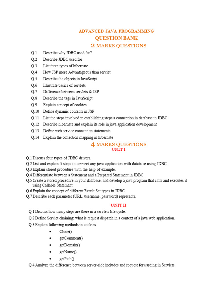 Updated Question Bank Adv JAVA | PDF | Dynamic Web Page | Software Development