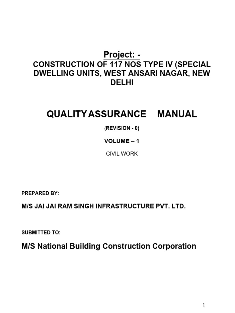 Quality Assurance Manual: Project | PDF | Concrete | Materials