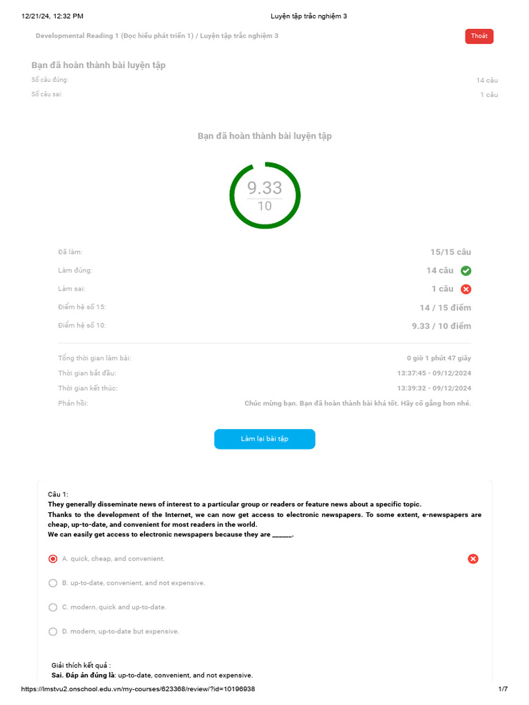 Developmental Reading 3A - Practice 1A - Answer Key | PDF