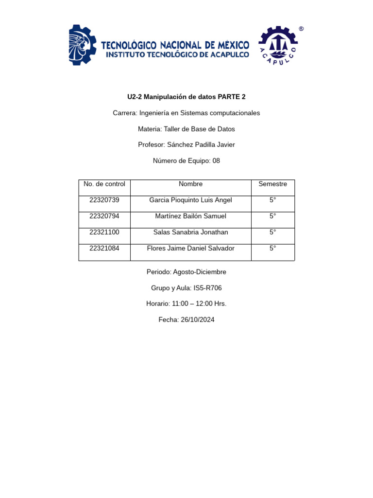 Manipulación de Datos PARTE II | PDF | Bases de datos | SQL