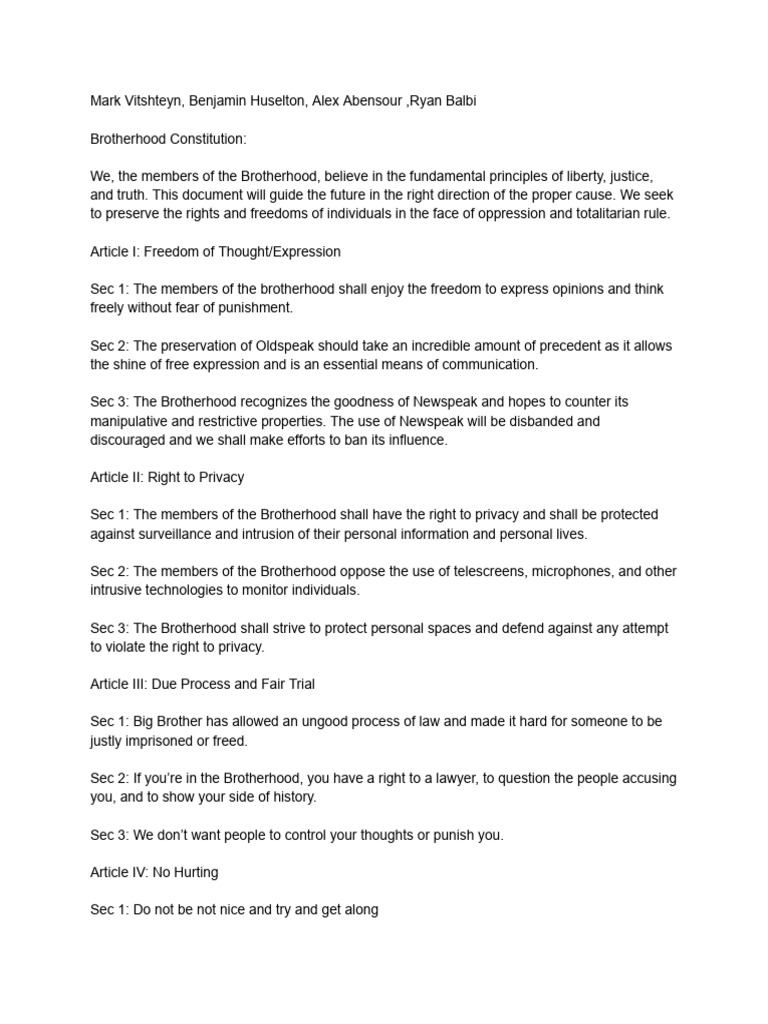 Brotherhood Constitution | PDF