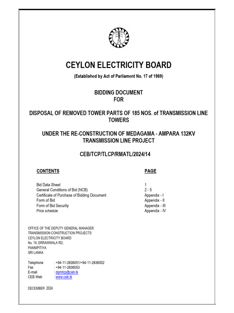 CEB - TCP - TLCP - RMATL - 2024 - 14 Tower Disposal Info | PDF