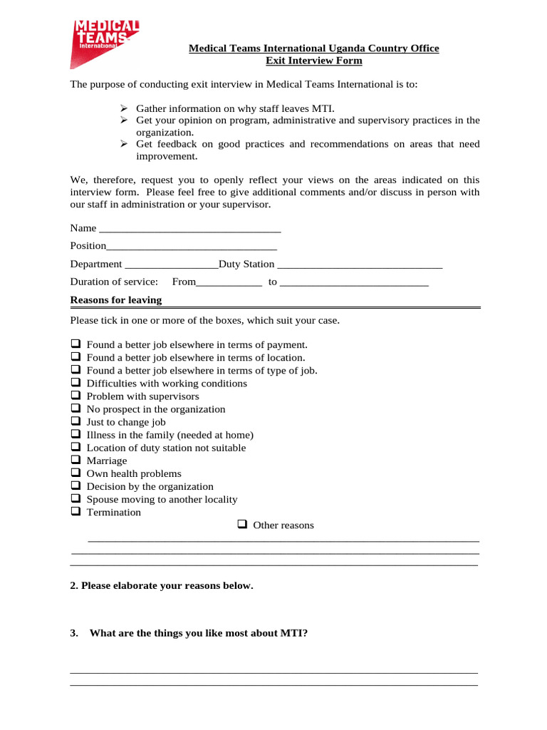 Exit Interview Form | PDF