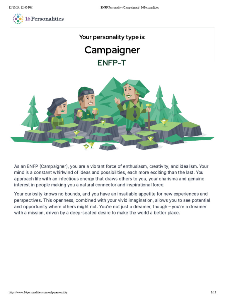 ENFP Personality (Campaigner) - 16personalities | PDF | Psychological ...