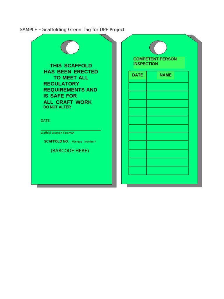 Scaffold Green Tag Sample | PDF