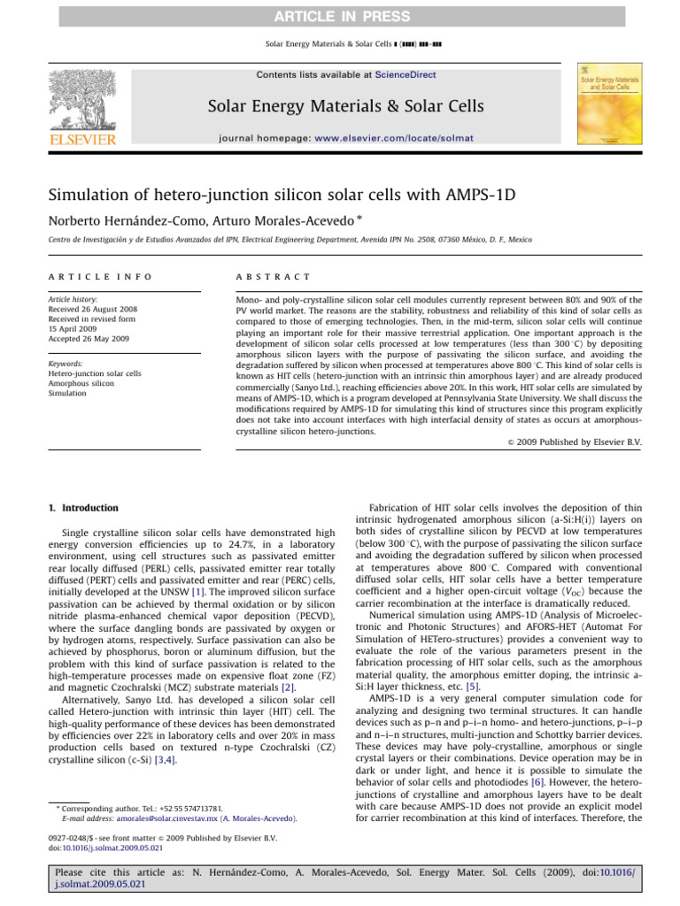 Simulation HJ silicon solar cells AMPS-1D | PDF | Solar Cell | Doping (Semiconductor)