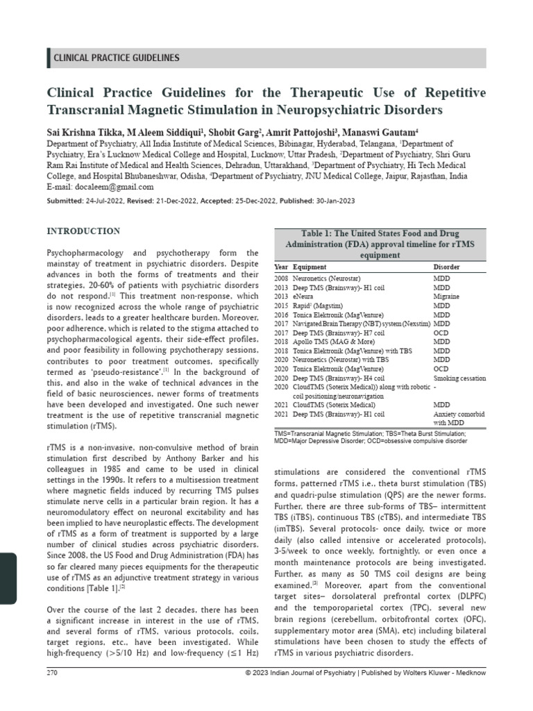 rTMS Guidelines for Psychiatric Disorders | PDF | Psychiatry | Major ...