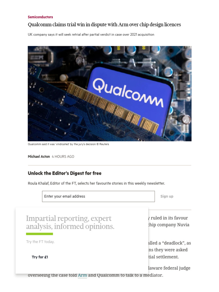 Qualcomm claims trial win in dispute with Arm over chip design licences | PDF | Hung Jury