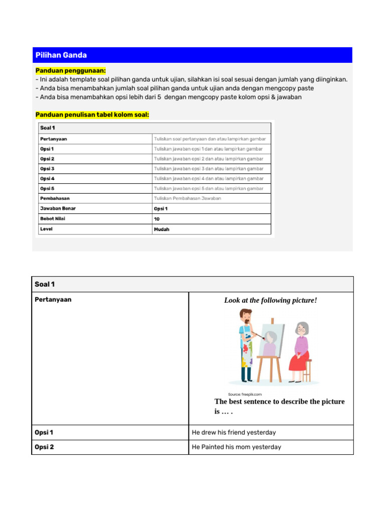 Template Soal Pilihan Ganda Basing | PDF | Taste | Foods