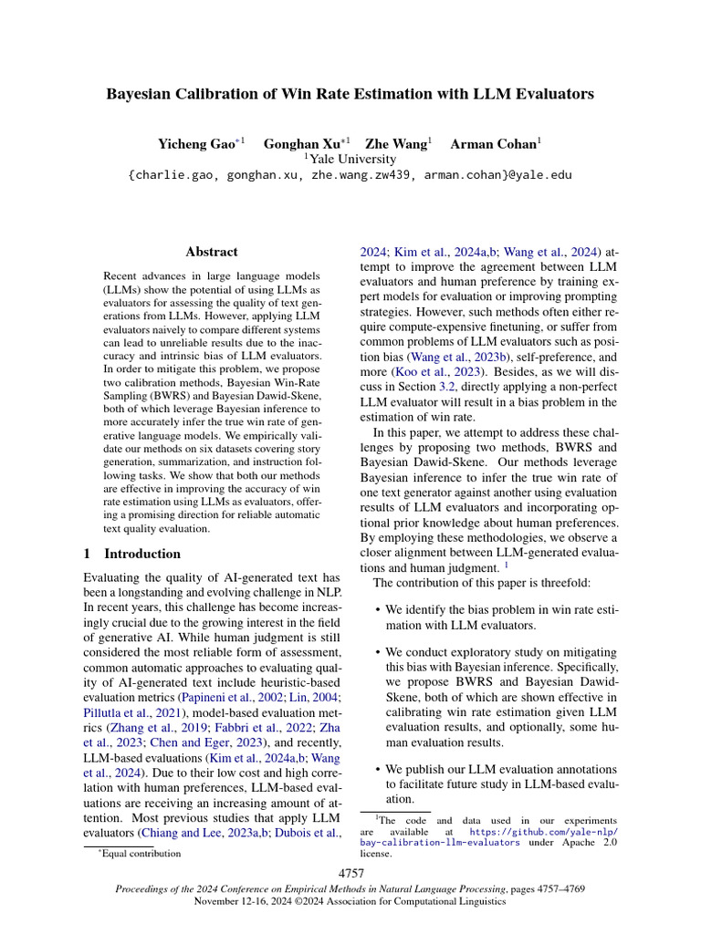 Bayesian Calibration of Win Rate Estimation With LLM Evaluators | PDF | Probability Theory ...