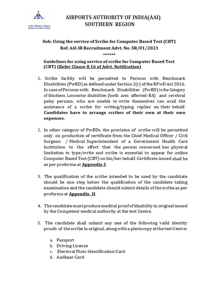 Scribe Guidelines for AAI CBT | PDF