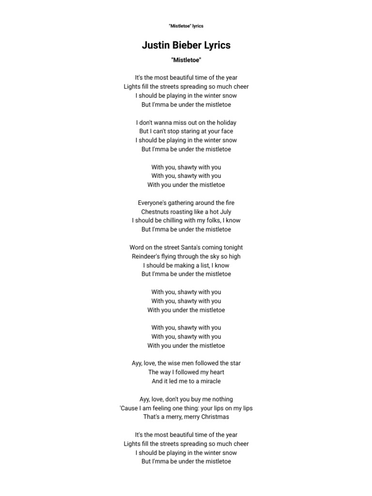 Justin Bieber - Mistletoe Lyrics | AZLyrics.com | PDF | Popular Music ...