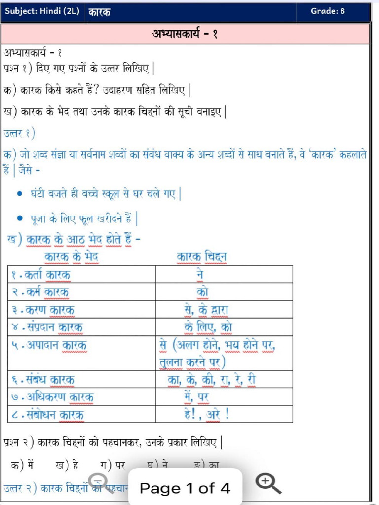Grade 6 L2 Hindi Karak | PDF