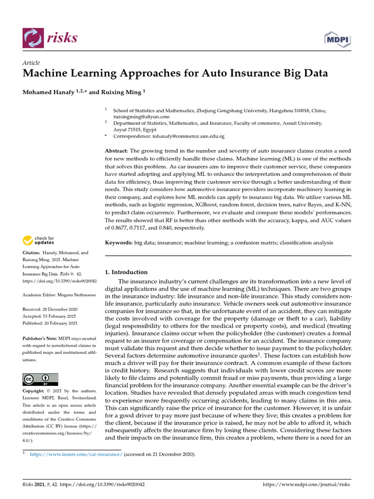 Machine Learning Approaches For Auto Insurance Big Data | PDF | Machine ...