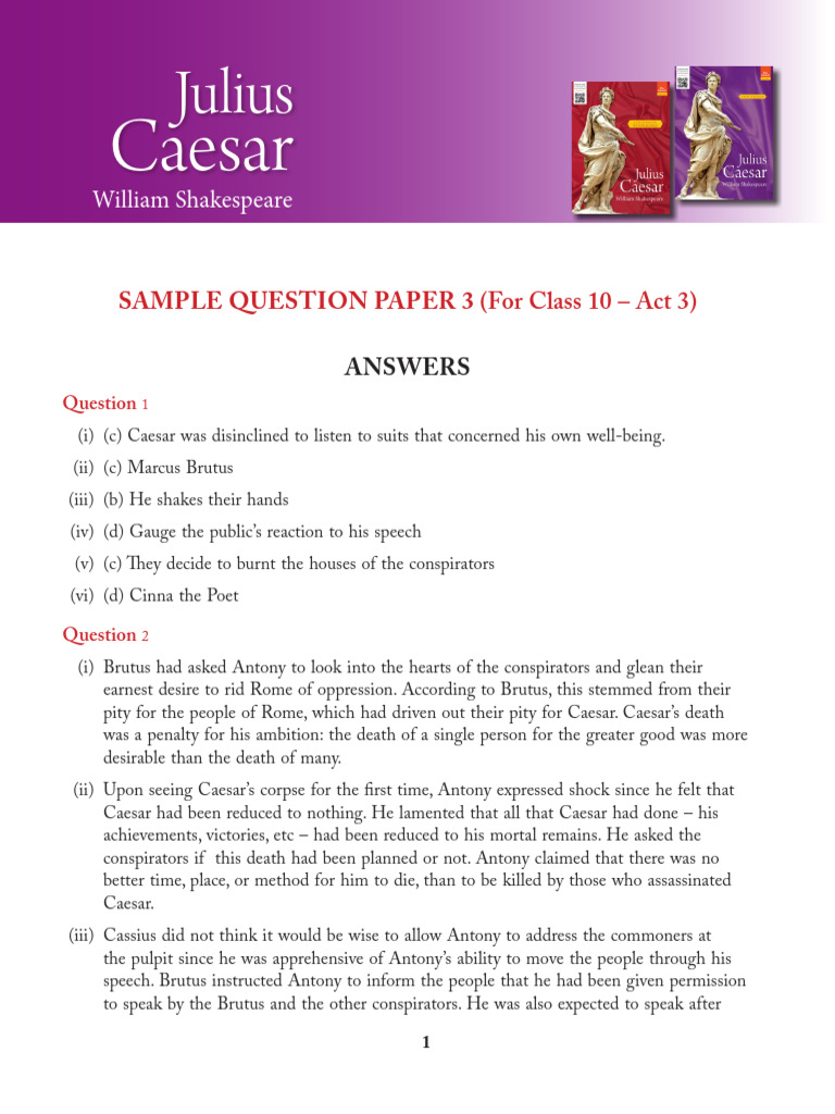 6548ca130baf1 Sample Paper 3 - Julius Caesar - ANSWERS | PDF | Mark ...