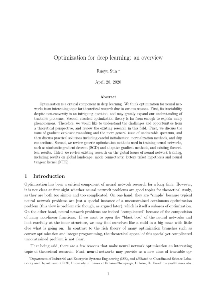 Optimization For Deep Learning - An Overview | PDF | Mathematical Optimization | Artificial ...