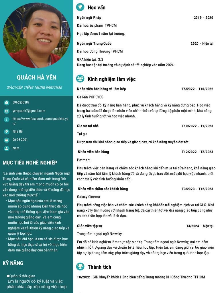 CV Quách Hà Yên | PDF