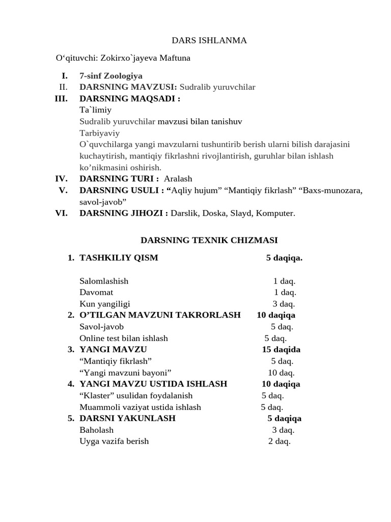 Dars Ishlanma Loyihalash | PDF